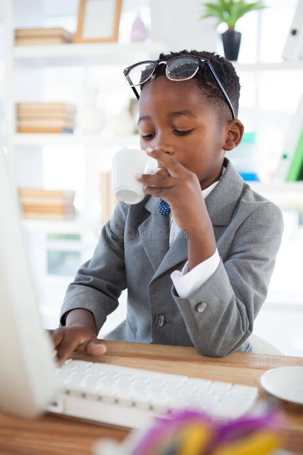 Boy Imitating As Businessman Using Land Line Phone Stock Image - Image ...