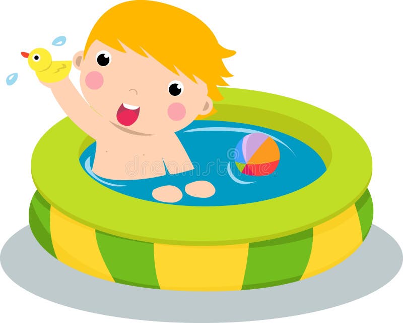 Boy Cartoon Floating on an Inflatable Circle in the Pool Stock Vector ...