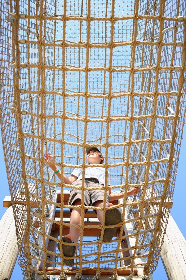 The Boy Inside the Cable Cell in Playground, Stock Image - Image of ...