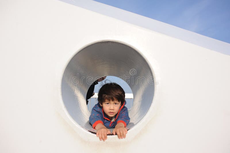 Boy in a Pipe - Sewer Drainage Drain Stock Photo - Image of drainage ...