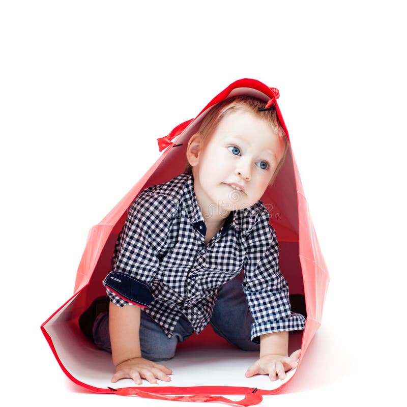 The boy inside packet stock photo. Image of beautiful - 111428506