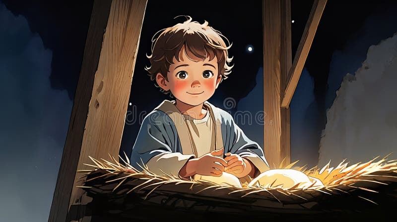 Boy Jesus Over the Manger stock illustration. Illustration of religious ...