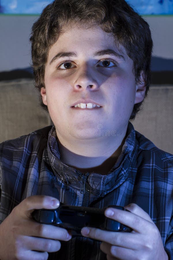 Fun Boy with Joystick Playing Computer Game at Home. Stock Photo ...