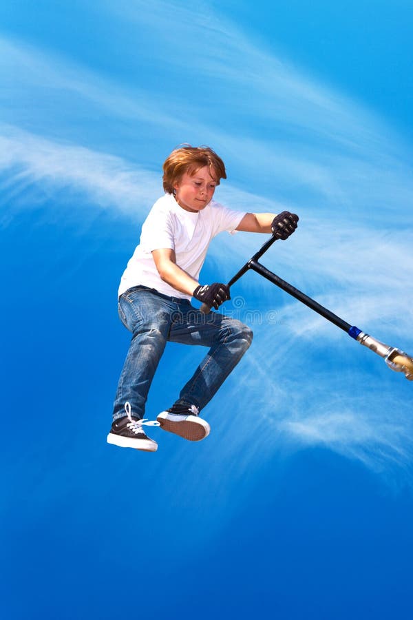 Boy Jumping with His Scooter Stock Image - Image of active, halfpipe ...