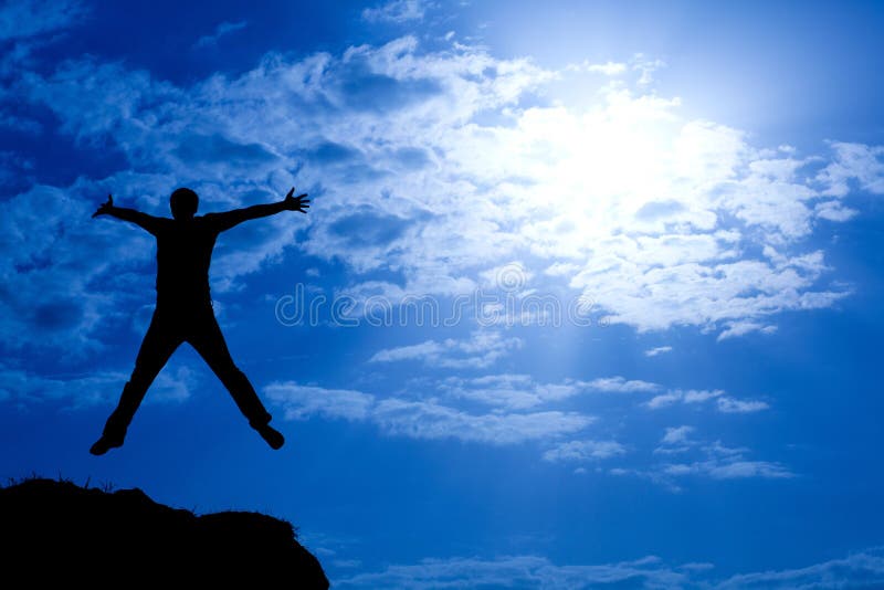 Boy jumping up stock photo. Image of female, posing, blue - 31053228