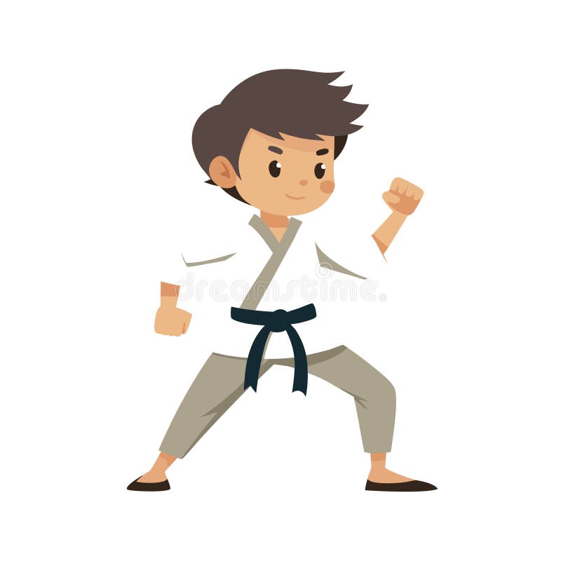 Boy in Karate Gi Practicing Martial Arts Stance, Isolated Vector ...