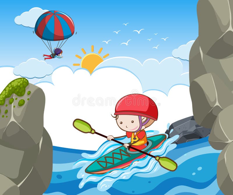 A Boy Kayaking on Holiday stock vector. Illustration of adventure ...