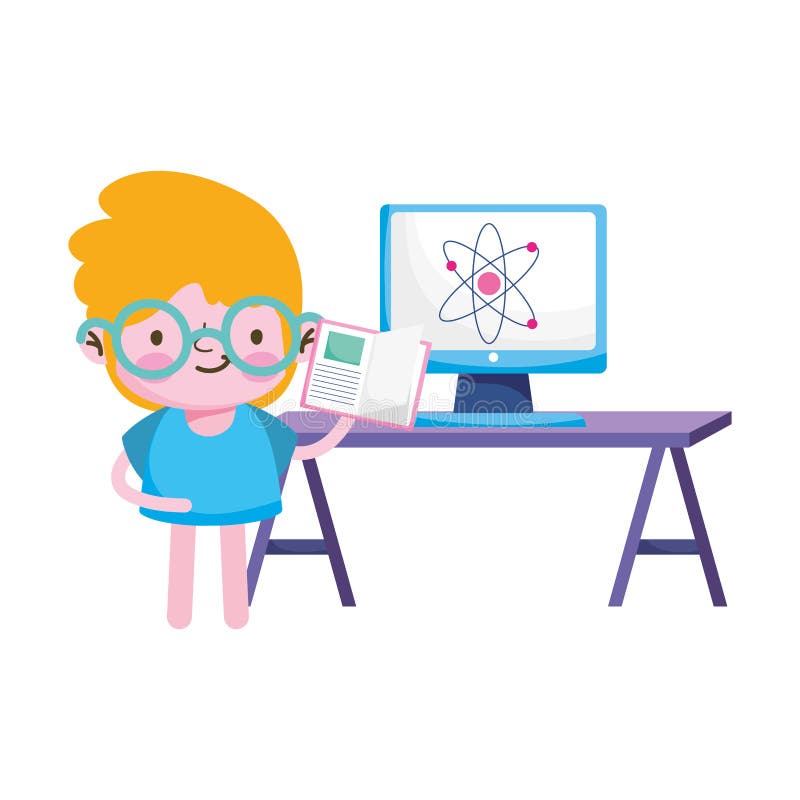 Boy Kid Book Atom Computer and Desk Vector Design Stock Vector ...