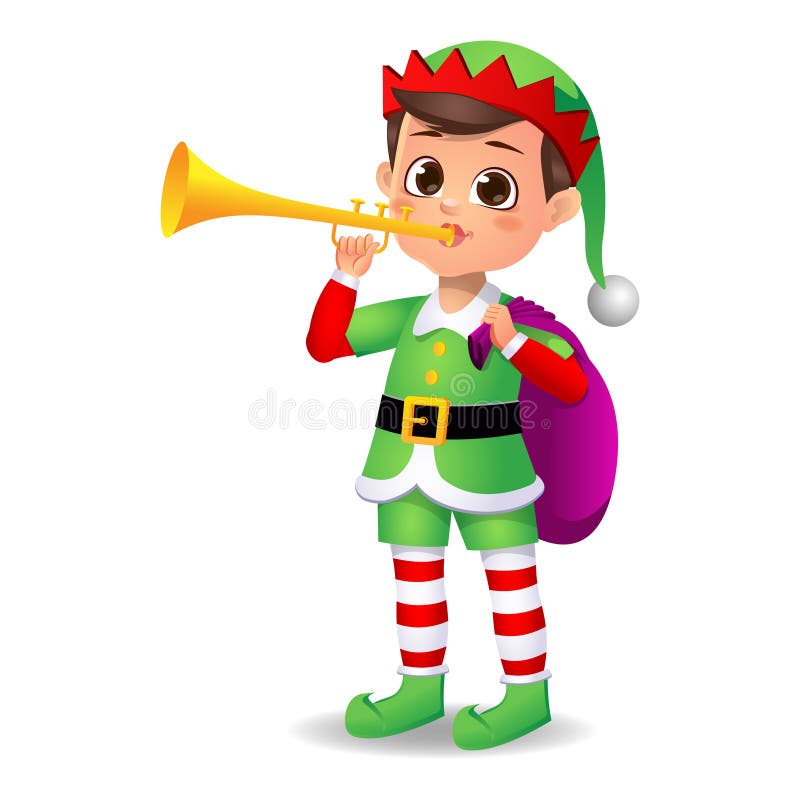 Boy Kid in Elf Dress Playing Music Instrument Stock Illustration ...