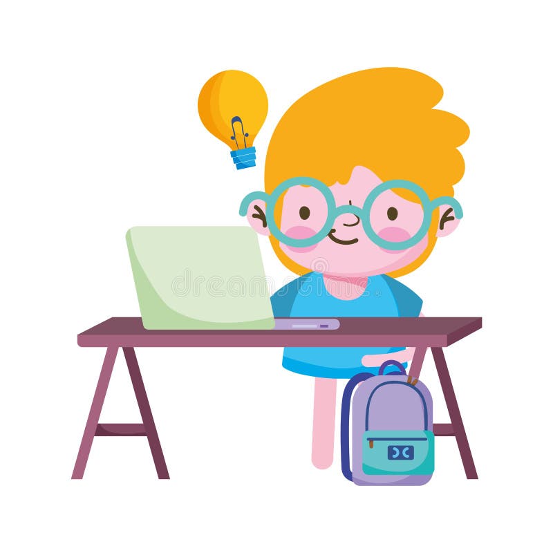 Boy Kid Laptop and Light Bulb on Desk Vector Design Stock Vector ...