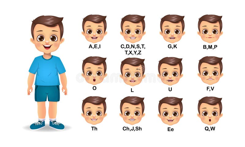 Boy Kid Mouth Animation and Alphabet Pronunciation Set Stock ...