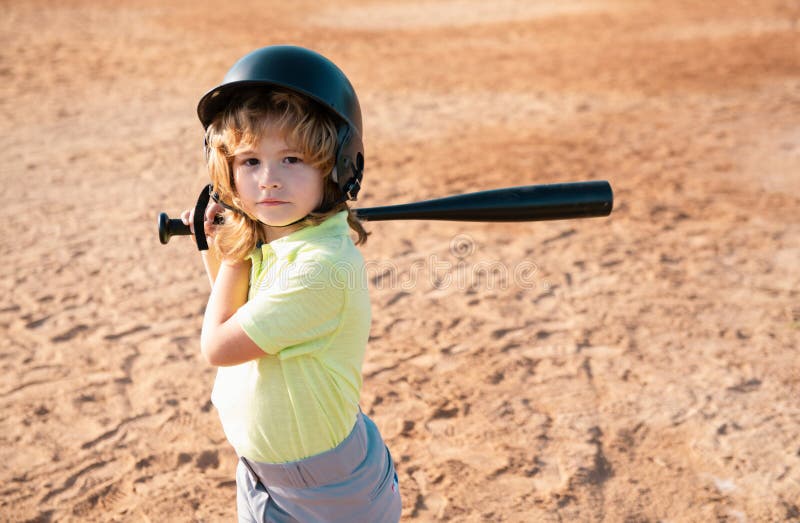 Boy Kid Posing with a Baseball Bat. Portrait of Child Playing Baseball ...
