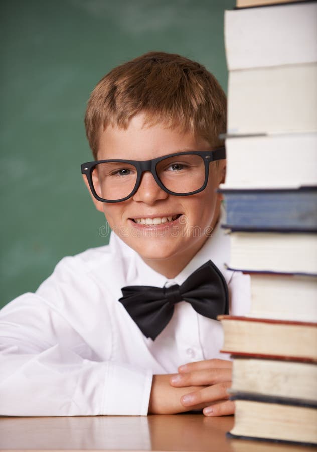 Boy Kid, Smile and Portrait with Books, Classroom and Learning for Exam ...
