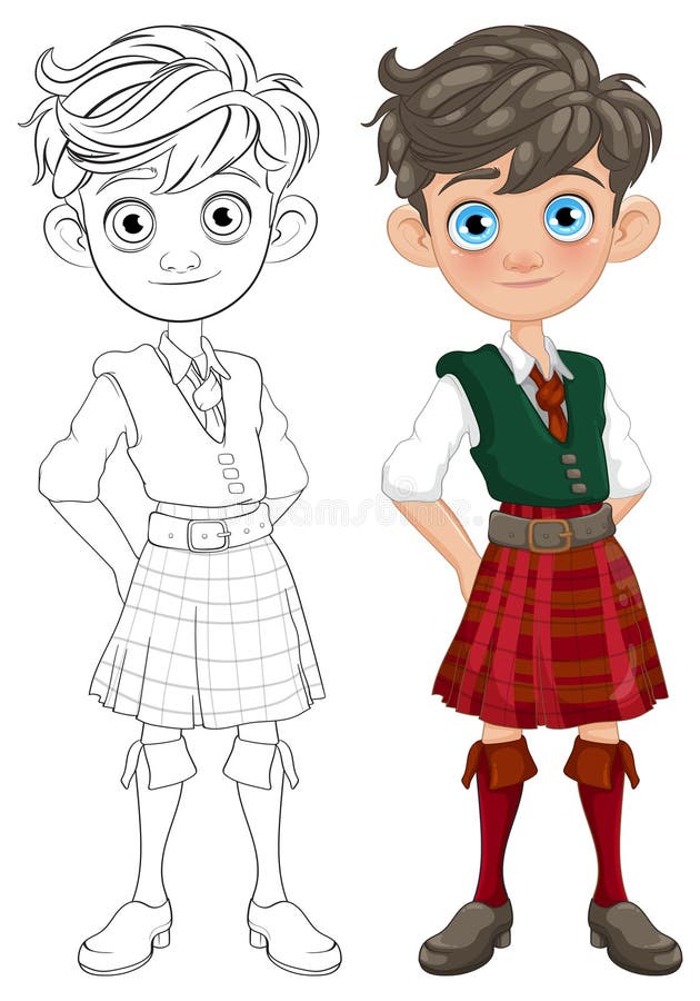 A boy in a kilt and vest stock vector. Illustration of plaid - 324377523