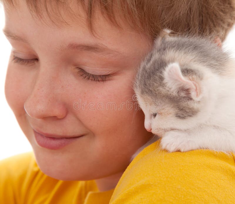 Boy and kitten stock image. Image of domestic, puss, beautiful - 30368885