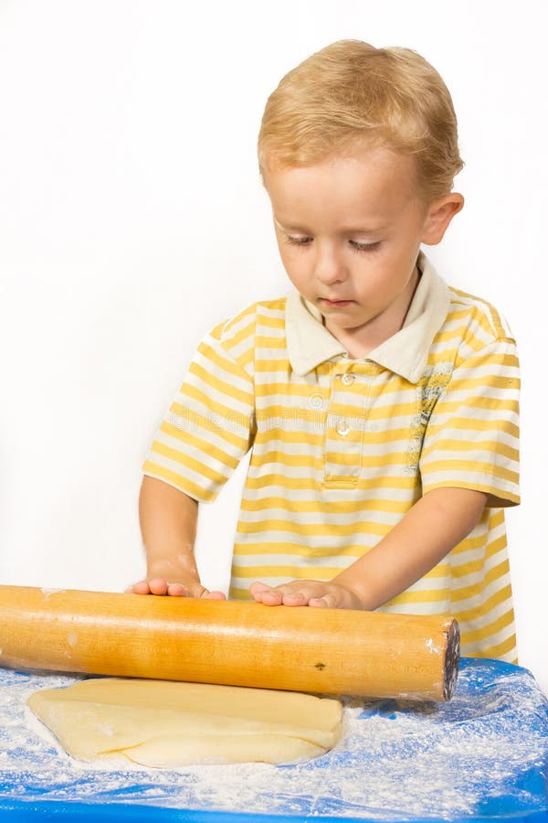 Boy Knead the Dough by Hand for Making a Cake Stock Image - Image of ...