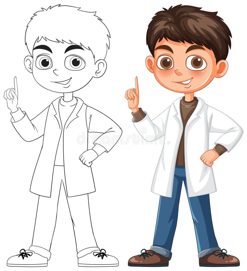 Boy in lab coat stock vector. Illustration of cartoon - 354926132