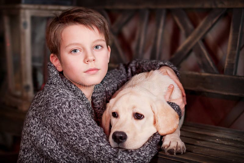 Boy and labrador puppy stock photo. Image of baby, girl - 35837540