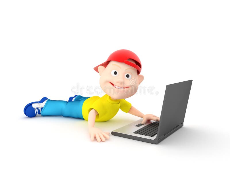 Boy with laptop stock vector. Illustration of pupil, laptop - 45746773