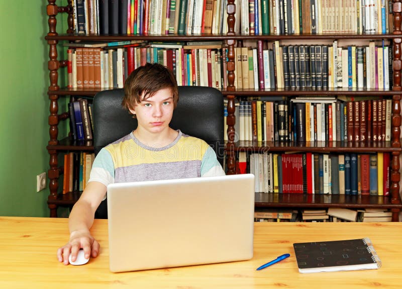 Boy with laptop stock image. Image of desk, study, modern - 24830987