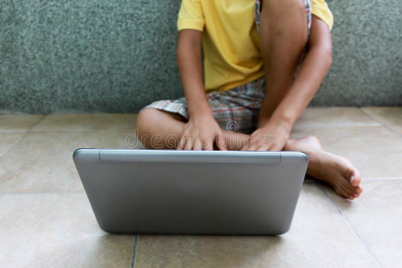 A boy with laptop stock image. Image of modern, working - 26089457