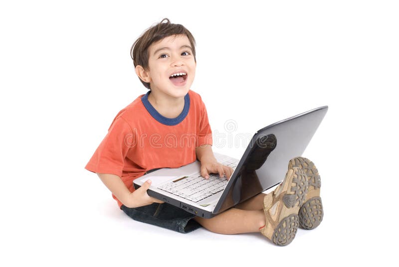 Boy with laptop stock photo. Image of think, male, kids - 500276