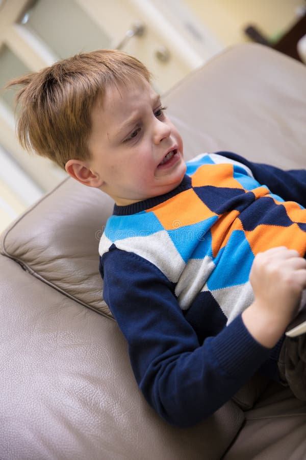 Boy with Laptop on Couch at Home Stock Photo - Image of happy, playful ...