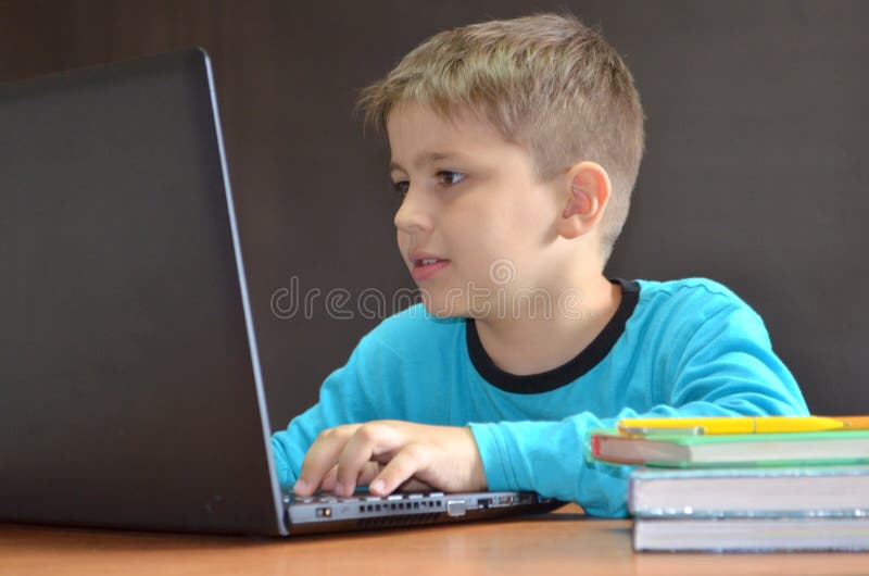 Boy with laptop stock photo. Image of home, attitude - 71083072