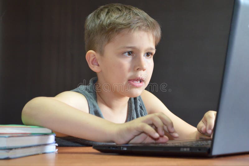 Boy with laptop stock photo. Image of bearing, instruction - 71084866
