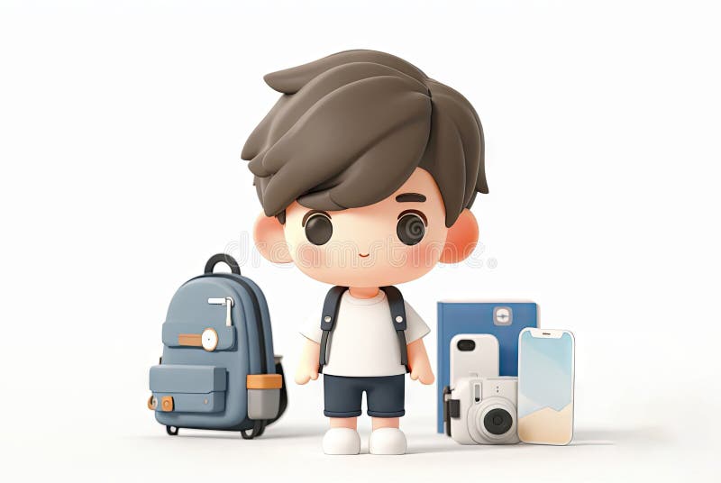Boy with Laptop and School Backpack 3d Character. Ai Generative Stock ...