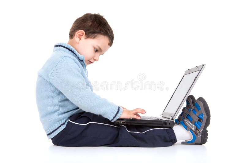 Boy and laptop stock photo. Image of studio, little, joyful - 41116878