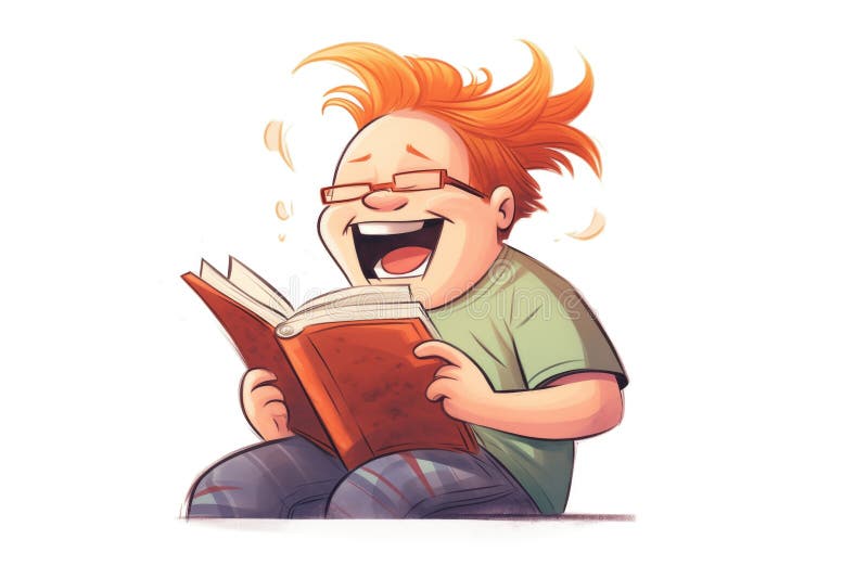 Boy Laughing while Reading a Humorous Book Stock Illustration ...