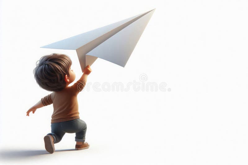 The Boy Launches a Large Paper Airplane. Space for Text. Stock Image ...