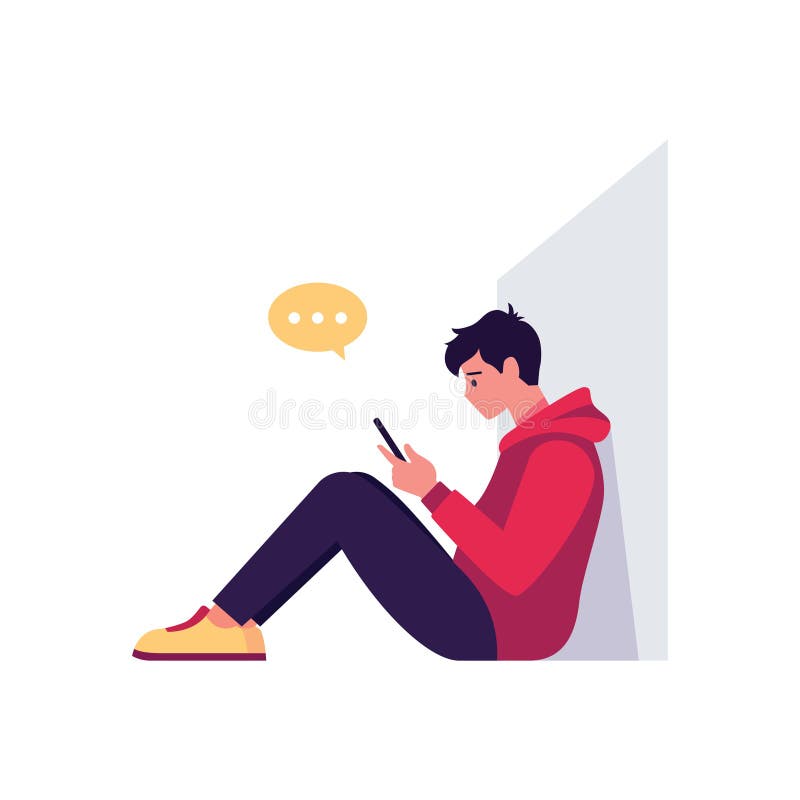 Boy Leaning on a Wall Watching Someone Typing Back Stock Vector ...
