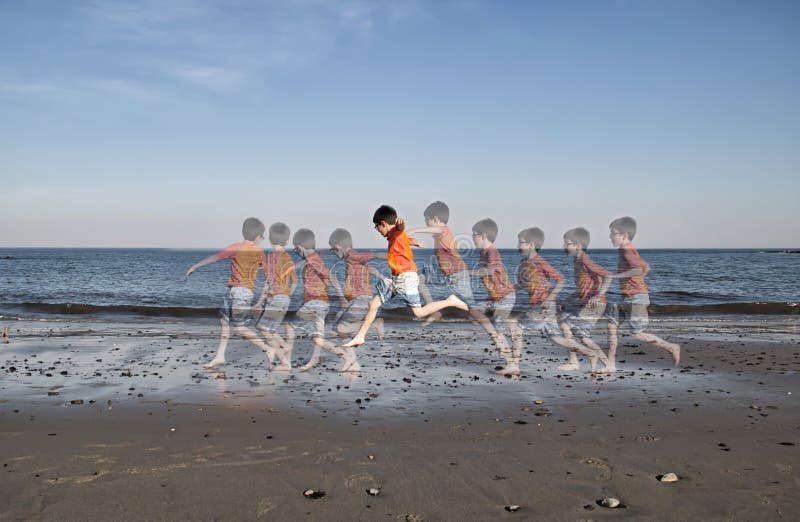 Boy Leaping in Motion on a Beach Stock Image - Image of jump, jumping ...