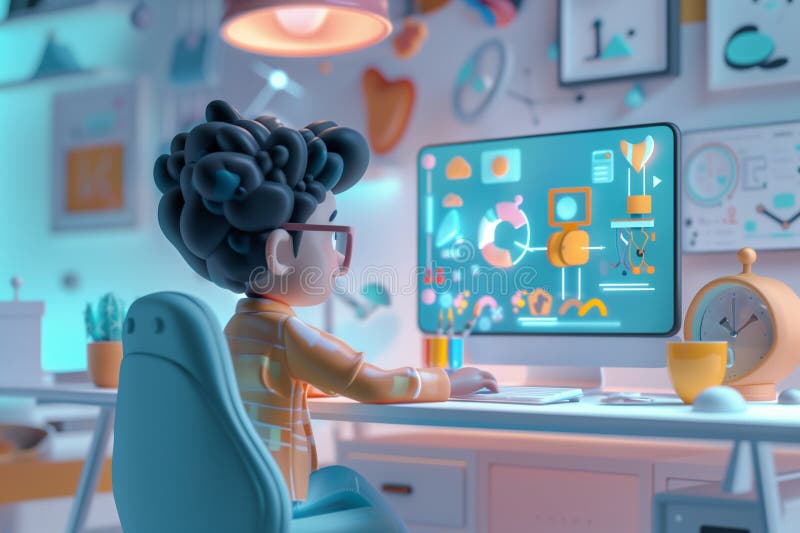 Boy Learning with Advanced Technology on Computer in Creativity Room at ...