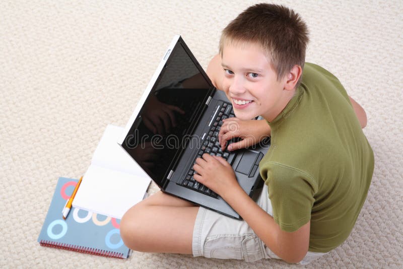 Boy Learning at Home with Notebook Stock Photo - Image of smile ...