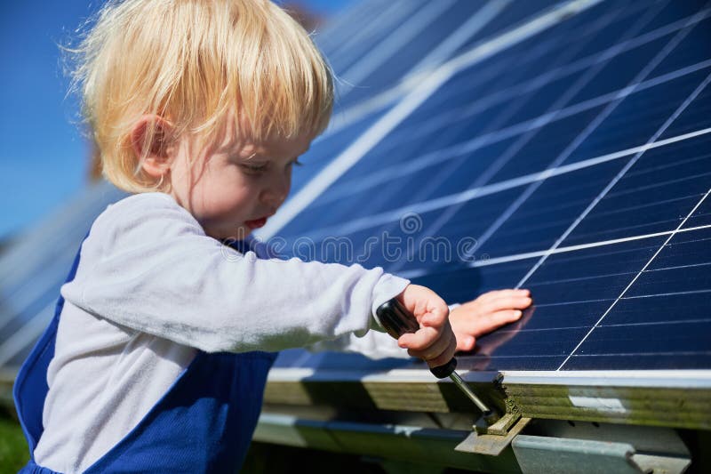 Curious Boy Learning How Does Solar Panel Work Stock Image - Image of ...
