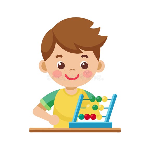 Boy Learning Math with Abacus: a Colorful Illustration for Educational ...