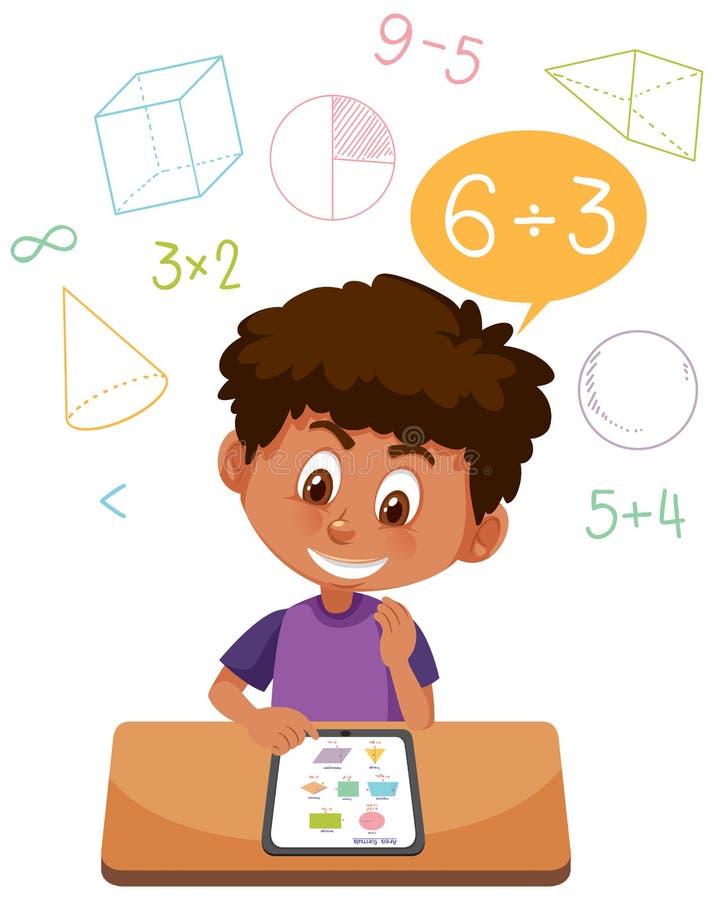 Boy Learning Math Using Tablet Stock Vector - Illustration of ...