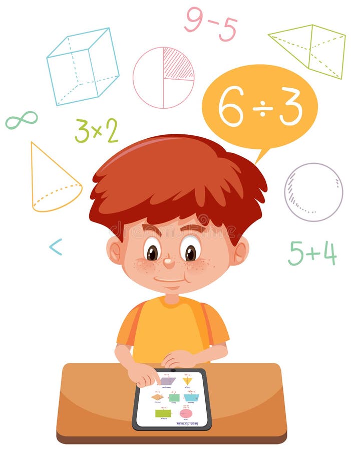 Boy Learning Math Using Tablet Stock Vector - Illustration of graph ...