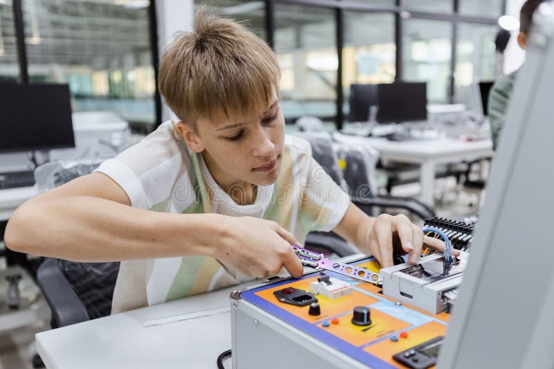 Boy Learning To Repair Electrical Appliances. Education on Table at ...