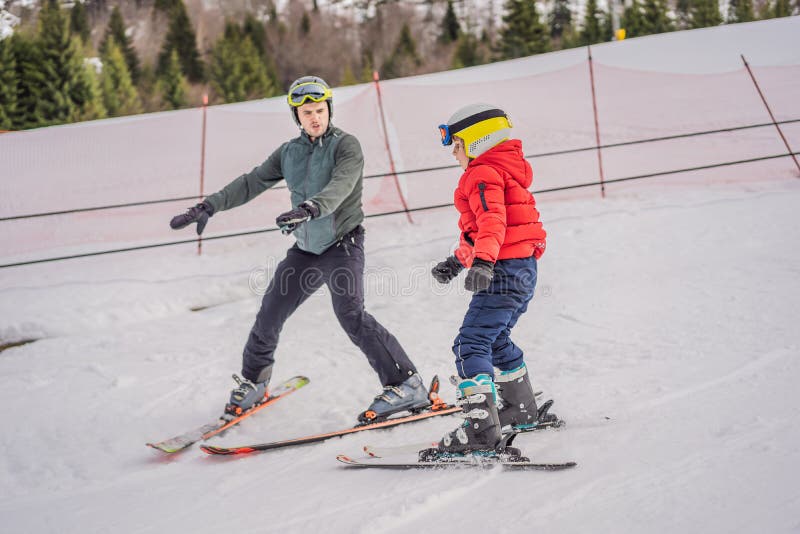 Boy Learning To Ski, Training and Listening To His Ski Instructor on ...