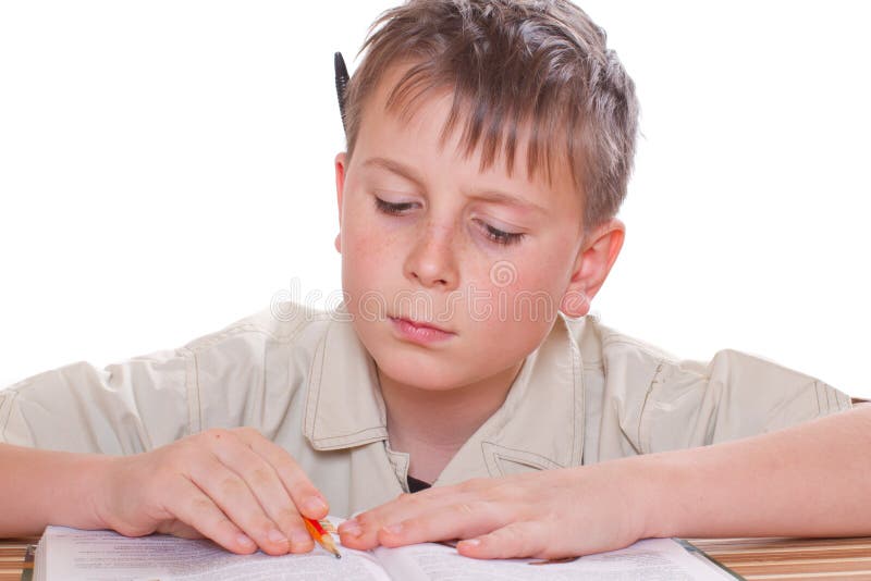 Boy learns lessons stock photo. Image of male, childhood - 28336500