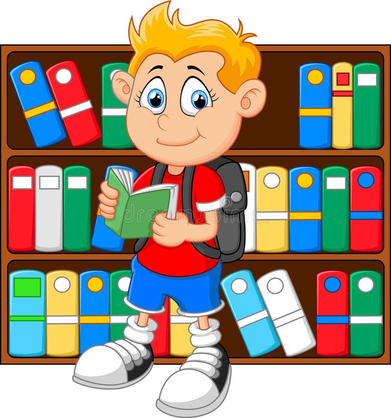 Boy In Library Cartoon Stock Illustration - Image: 60242672