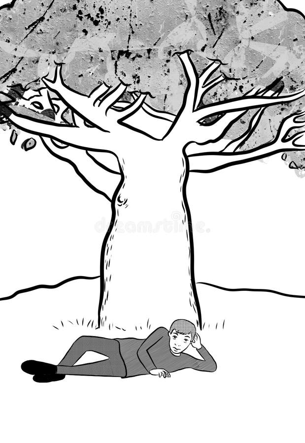 Boy Lie Down Under a Big Tree Stock Illustration - Illustration of ...