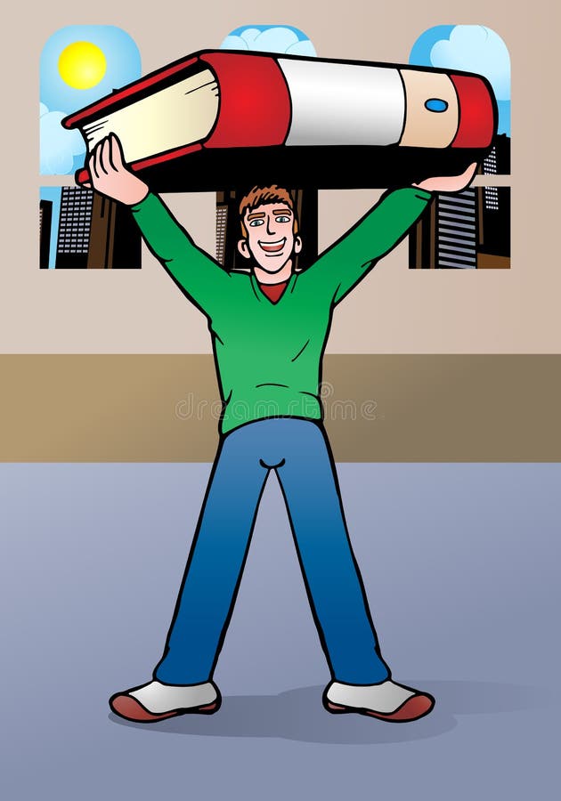 Boy lift big book stock illustration. Illustration of people - 22603101