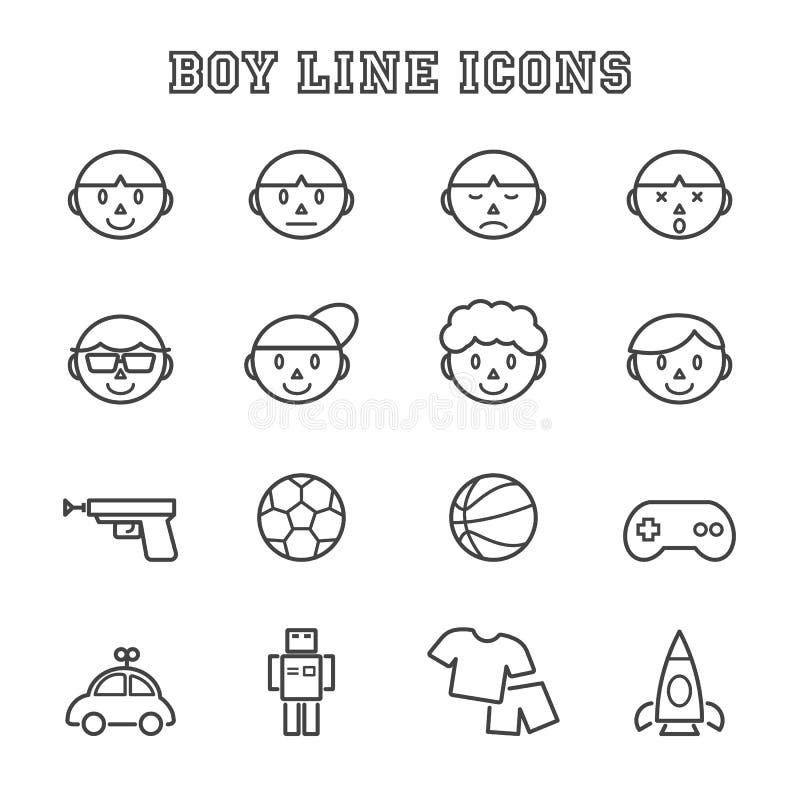 Boy line icons stock vector. Illustration of cute, face - 50021274