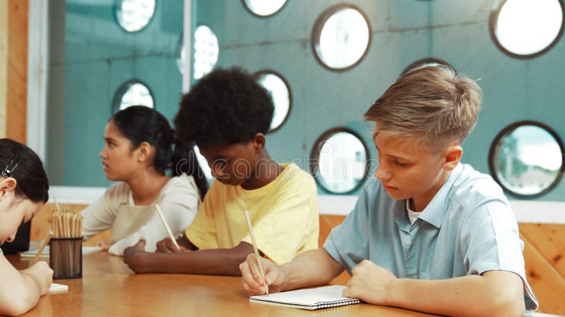 Boy Listening Teacher Explain while Lecturing and Think about Idea ...