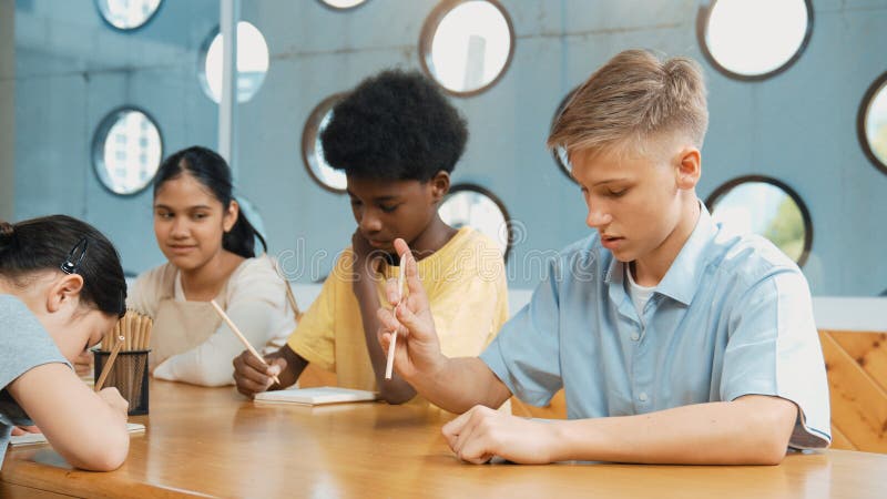 Boy Listening Teacher Explain while Lecturing and Think about Idea ...